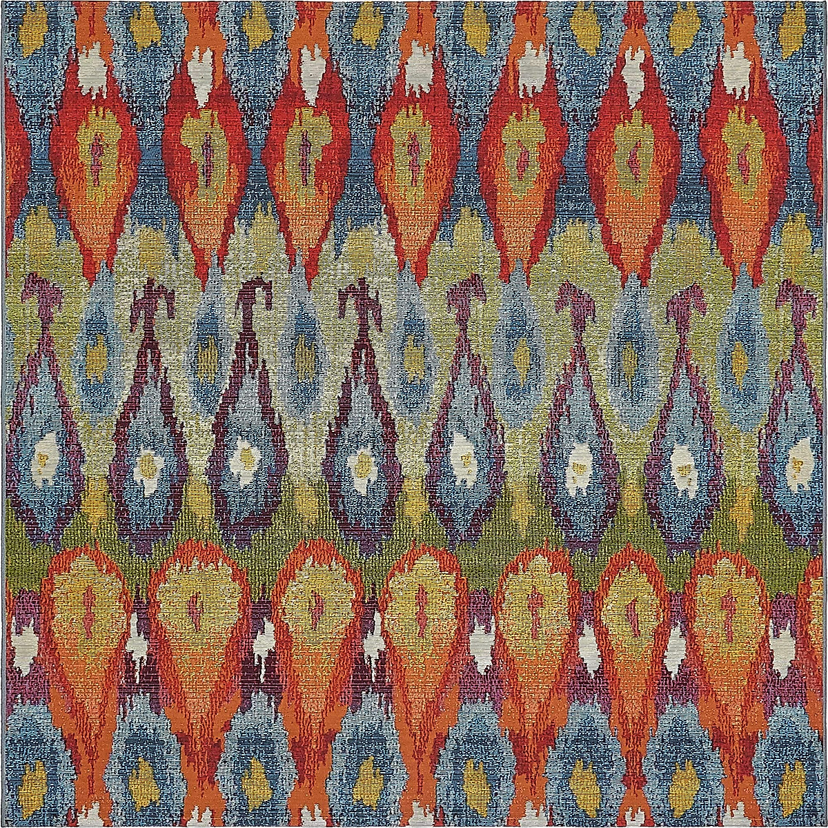 Unique Loom Outdoor Modern Collection Area Rug - Ikat (5' 4" Square, Multi/ Burgundy)