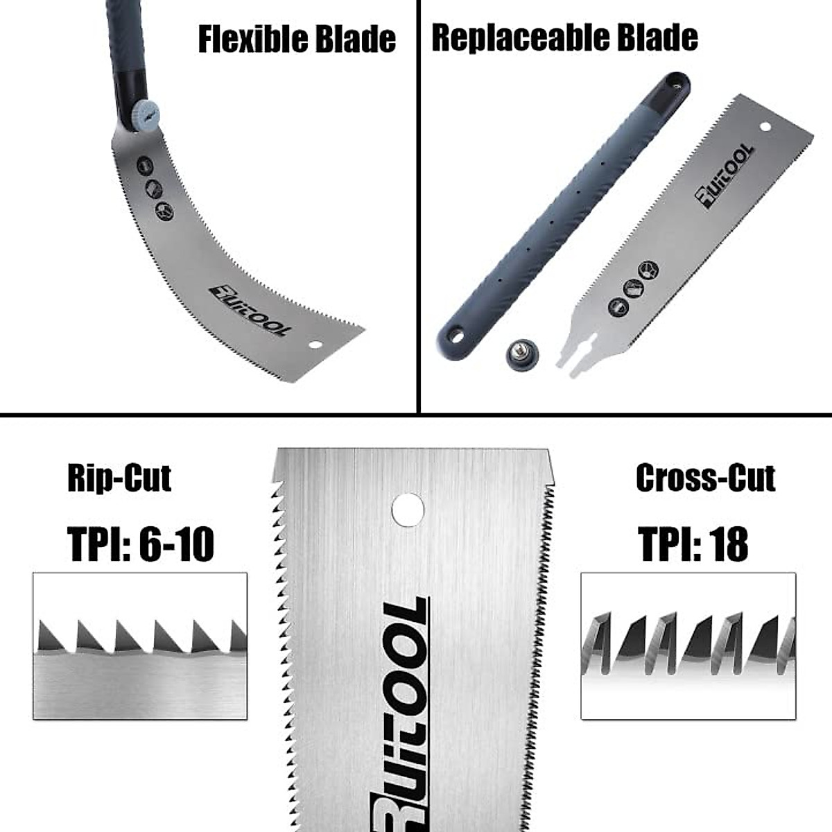 RUITOOL Japanese Pull Saw 10 Inch Double Edge Sided Hand Saw Ryoba SK5 Flexible Blade 10&18TPI Flush Cut Non-slip Plastic Handle Wood Saw for Woodworking Tools