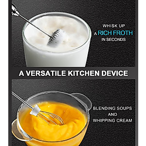 Nahida Black Milk Frother Wand for Coffee, Frother Handheld Rechargeable Electric Whisk with 3 Heads 3 Speeds Drink Mixer Coffee Frother Foam Maker For Latte, Cappuccino, Hot Chocolate, Egg