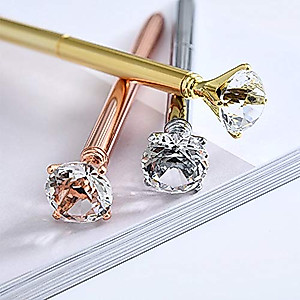 ZZTX 5 PCS Big Crystal Diamond Ballpoint Pen Bling Metal Ballpoint Pen Office Supplies, Rose Gold/Silver/Gold/White With Rose Polka Dots/Rose Gold With White Polka Dots, Includes 5 Black Velvet Bags