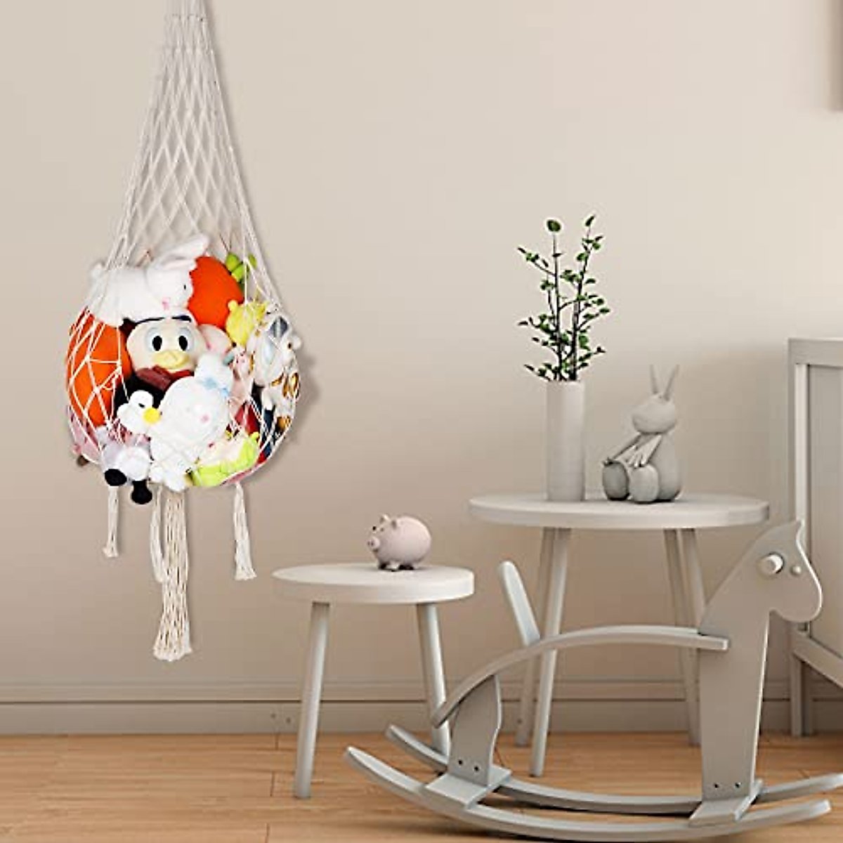 Hircviy Stuffed Animal Net or Hammock Handmade Large Macrame Toy Display Hammock Organizer for Corners, Walls and Ceiling Hanging Plushie Net Toys Holder for Kids Room Boho Storage