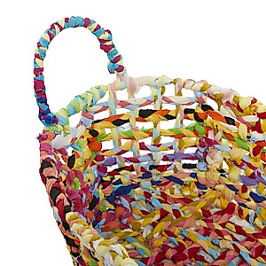 Deco 79 Cotton Round Storage Basket with Handles, Set of 3 9", 9", 7"H, Multi Colored