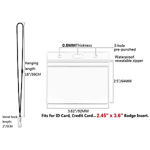 ZHEGUI Breakaway Lanyards with ID Holder Clear Plastic Horizontal Nametag Badge Holders (100 Pack, Satin Black)