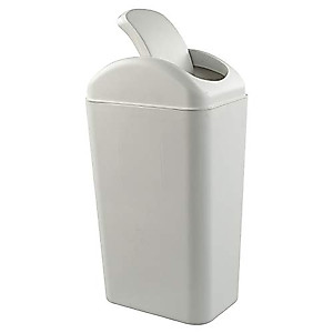Hespama Slim Trash Can, 14L Gray Garbage Bin with Swing Lid for Narrow Space