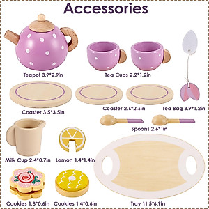 BUYGER Wooden Tea Party Set for Toddler Little Girls 3-5 with Teapot Tea Cup Set Wooden Play Food Toy Kitchen Accessories for Kids Girls Children Boys Toddler…