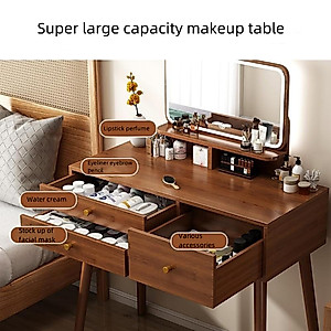 Aeumruch Walnut Vanity Desk，with 3 Level LED Light and 3 Drawers ，2 Shevels，The Best Choice for Small Space Bedrooms (with LED Light, 39.4inch)