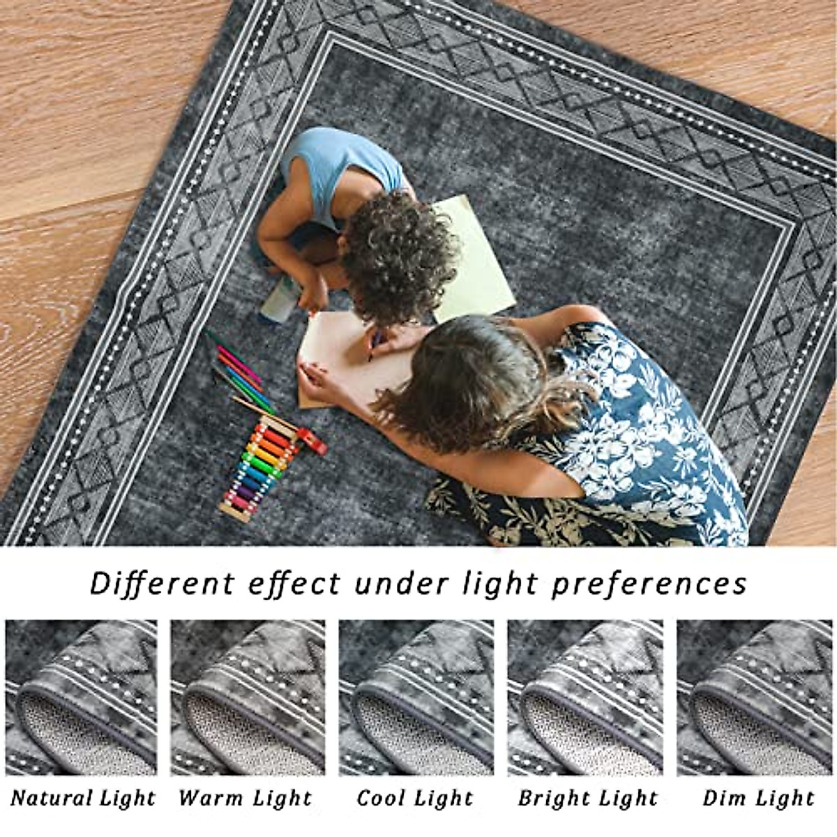 NANAN 8x10 Non-Shedding Area Rugs Easy to Clean Short Shag Plush Area Rug Washable Folding Back Rug Anti-Slip Area Rug for Living Room, Bedroom,Children's Room,Grey 8'x10'