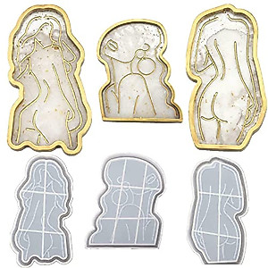 EORTA 3 PCS/Set Resin Tray Silicone Molds with Women Body Abstract Paintings Jewelry Holder Mold for Crafts, Decor, Storage, Irregular Shape, 6.2 Inch
