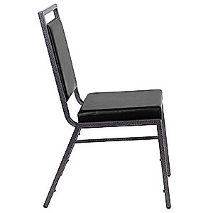 Flash Furniture 2 Pack HERCULES Series Square Back Stacking Banquet Chair in Black Vinyl with Silvervein Frame