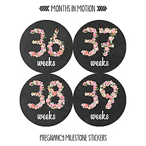 Months In Motion Pregnancy Weekly Belly Growth Stickers - Week to Week Pregnant Expecting Photo Prop - Maternity Keepsake - Baby Bump - Large Set of 36 Weekly Photo Sticker