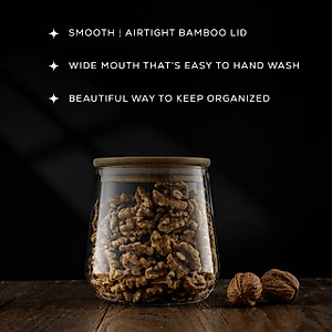 JoyJolt Cookie Jar. 1 Large Glass Jars With Bamboo Lids Set. For Kitchen Counter, Rice Jar, Candy Jar, Flour and Sugar Containers Canisters, 31-OZ Big Glass Jar with Lid, Airtight Glass Storage