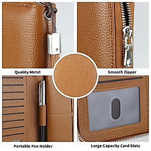 LETEULO Womens Wallets RFID Blocking Leather Wallets for Women Zip Around Clutch Purses Vintage Billfolds Card Organizer Purse (Coffee)