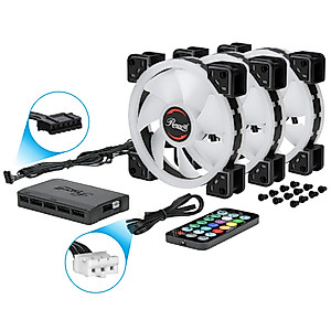 Rosewill 120mm True RGB LED Case Fans (3-Pack) and 8-Port Fan Hub, Ultra Quiet Cooling with Long Life Rifle Bearings - Rosewill RGBF-S12003 Supreme Dual Ring Addressable RGB Case Fan Hub Set