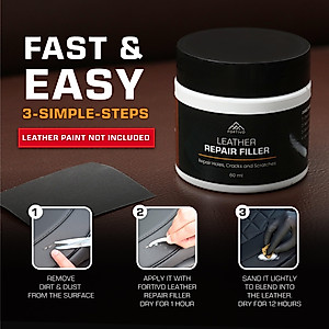 Paintable Leather Filler - Repair for Tears, Holes, and Scratches - Easy Step-by-Step Guide - Leather Repair Gel, White - 60 mL