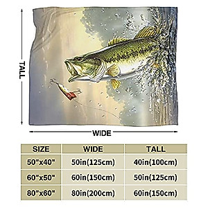 Cyloten Blanket Largemouth Bass Bass Jumping Out of Water Fleece Blanket Foldrable Throw Blanket Washable Couch Sofa Fuzzy Blanket Reversible Plush Blanket Beach Blanket for Home Office