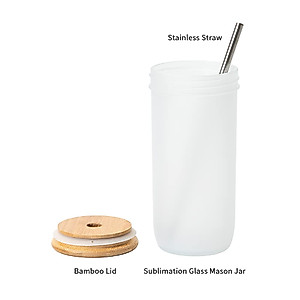 PYD Life Sublimation Glass Blanks Mason Jar Tumblers Cans Frosted 24 OZ with Bamboo Lid and Stainless Steel Straw,Wide Mouth Tumbler Cups Jar for Tumbler Heat Press 4 Pack