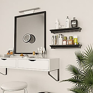 RICHER HOUSE Black Floating Shelves for Wall Decor, 16 Inches Wall Shelves Set of 3, Picture Ledge Wall Mounted, Crown Molding Display Shelves with Invisible Brackets in Bathroom, Bedroom, Living Room