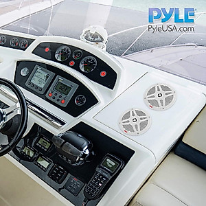 Pyle 6.5 Inch Dual Marine Powered Speakers - Waterproof and Bluetooth Compatible Amplified Speaker with Wireless Streaming and 600 Watt Power - 1 Pair - PLMRF65MW (White)