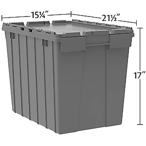 Akro-Mils 39170 Industrial Plastic Storage Tote with Hinged Attached Lid, (21-Inch L by 15-Inch W by 17-Inch H), Gray, (3-Pack)