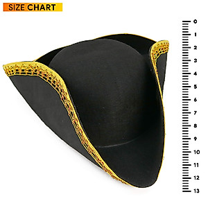 Skeleteen Colonial Black Tricorn Hat - Revolutionary War Costume Tricorner Deluxe Hat with Gold Trimming