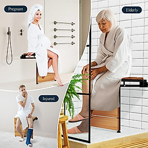 Unique America Folding Shower Seat Wall Mounted, Teak Folding Shower Bench, Fold Down Shower Seat & Foldable Shower Seat, Foldable Shower Bench, Fold Up Shower Chair, Folding Teak Shower Seat 16"