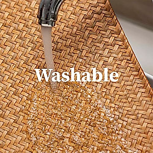 All Natural Handmade Woven Wood Kitchen Mat, Placemats Set of 6, Outdoor Rattan Seagrass, Eco-Friendly Wicker Bamboo Cork, Washable Non-Slip Jute Place Mats for Dining Table (17" x 12")