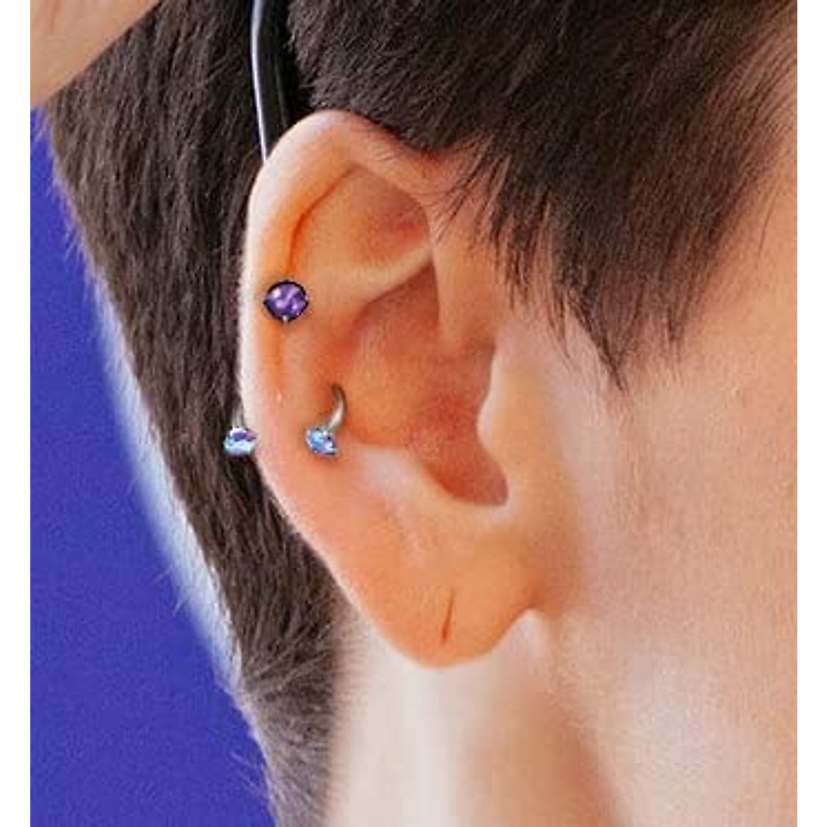 3 mm Prong Set CZ Circular Barbell Horseshoe Helix Nose Septum Tragus Lip 16G Length 8mm - Pink