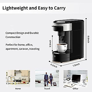 VIMUKUN Single Serve Coffee Maker, Compatible with K-Cup Pod & Ground Coffee, Coffee Brewer with One Button Operation and Auto Shut-off, 5-13 oz. Mini Size
