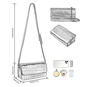 Crossbody Bags for Women, Evening Bag Clutch Purses for Women, Croc-embossed Faux Leather Bag with 2 Detachable Chain Straps, Small Purse for Women