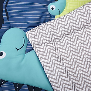 8 PC Dinosaur Crib Bedding Set for Baby Boys, Blue Nursery Set with Quilt/Sheet/Dust Ruffle/Blanket/Diaper Stacker/3 Wall Stickers, (0363)