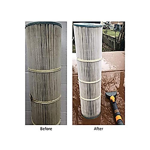 CancoFam Pool and Spa Filter Cartridge Cleaner Tool – Powerful Water Jets Removes Debris Dirt from up to 6 Pleats from The Pool Filter - Complete with Blue Pool Temperature Indicator and Hose Adapter