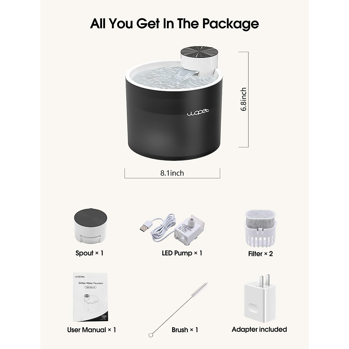 WOPET Cat Water Fountain, 𝟑.𝟓𝐋 Cat Fountain Water Dispenser with BPA-Free, Ultra Quiet Dog Water Fountain for Cats Inside, W500 Pet Water Fountain for Cats, Dogs