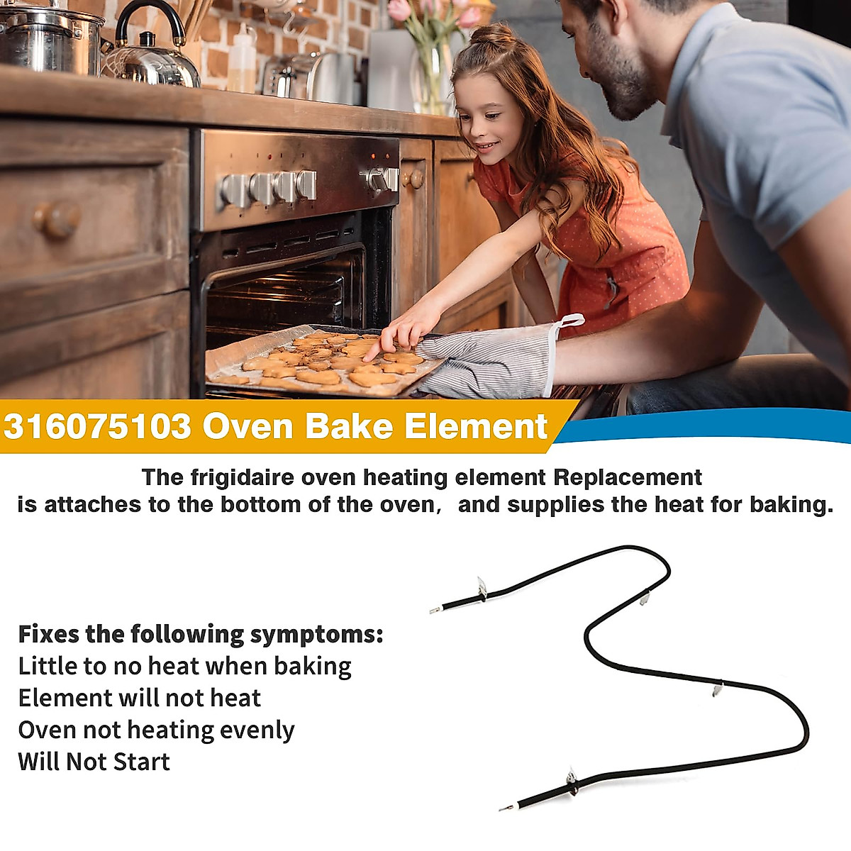 DPD 316075103 Oven Heating Element Range Bake Element for Frigidaire Kenmore, Replaces 316282600, 09990062,316075100, 316075102, 316075104, 3203534, AH2332301, EA2332301, F83-455, PS438018,AP2125026