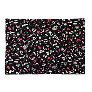 Dish Drying Mat - Coffee Station Mat - Pet Placemat - Appliance Mat - Kitchen Mat - Kitchen Tools in Red, Black and Cream - 16 x 20 Inches - Handmade by Green Acorn Kitchen