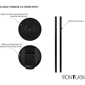 IRON °FLASK Classic Tumbler 2.0-2 Lids (Straw/Flip), Vacuum Insulated Stainless Steel Water Bottle, Double Walled, Drinking cup, Thermo Travel Mug - Dark Rainbow, 32 Oz