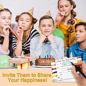 YSTEP Cat Birthday Party Invitations, 20 Invite Cards with Envelopes, 4"x6" Cat Kitty Pawty Birthday Party Invites - A27