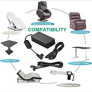 Power Recliner Power Supply, 2-Pin 29V 2A Adapter AC/DC Switching Power Supply Universal Adapter with Extension Cord, Compatible with Car Lift Chairs or Electric Massage Recliners