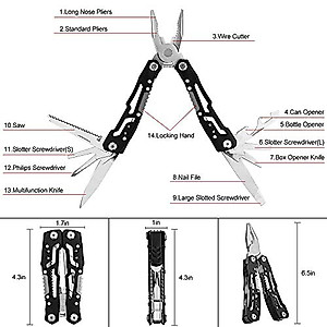 14-In-1 Multitool with Safety Locking, Professional Stainless Steel Multitool Pliers Pocket Knife, Bottle Opener, Screwdriver with Nylon Sheath ，Apply to Survival,Camping, Hunting and Hiking