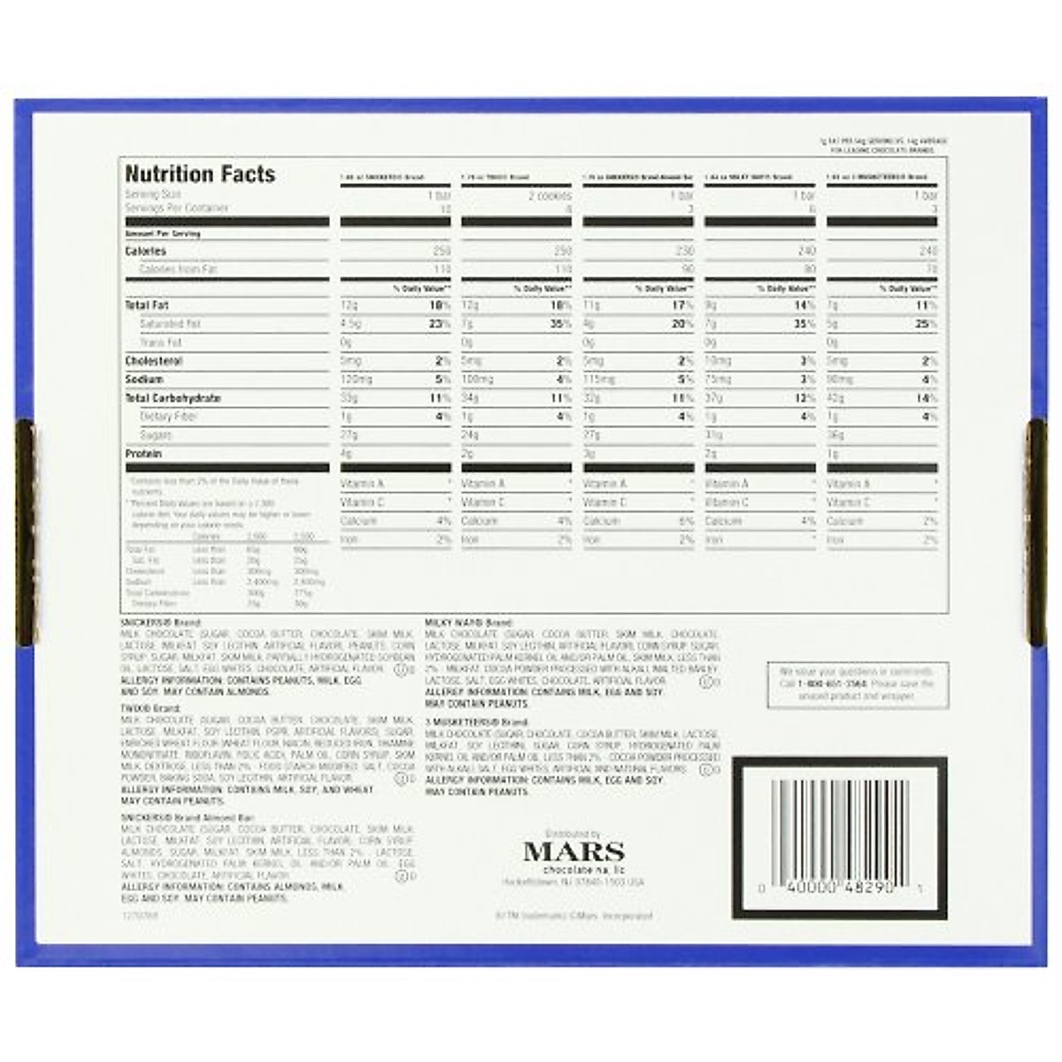 M&M Mars Chocolate Bar Variety Pack, 55 Ounce, 30 Count