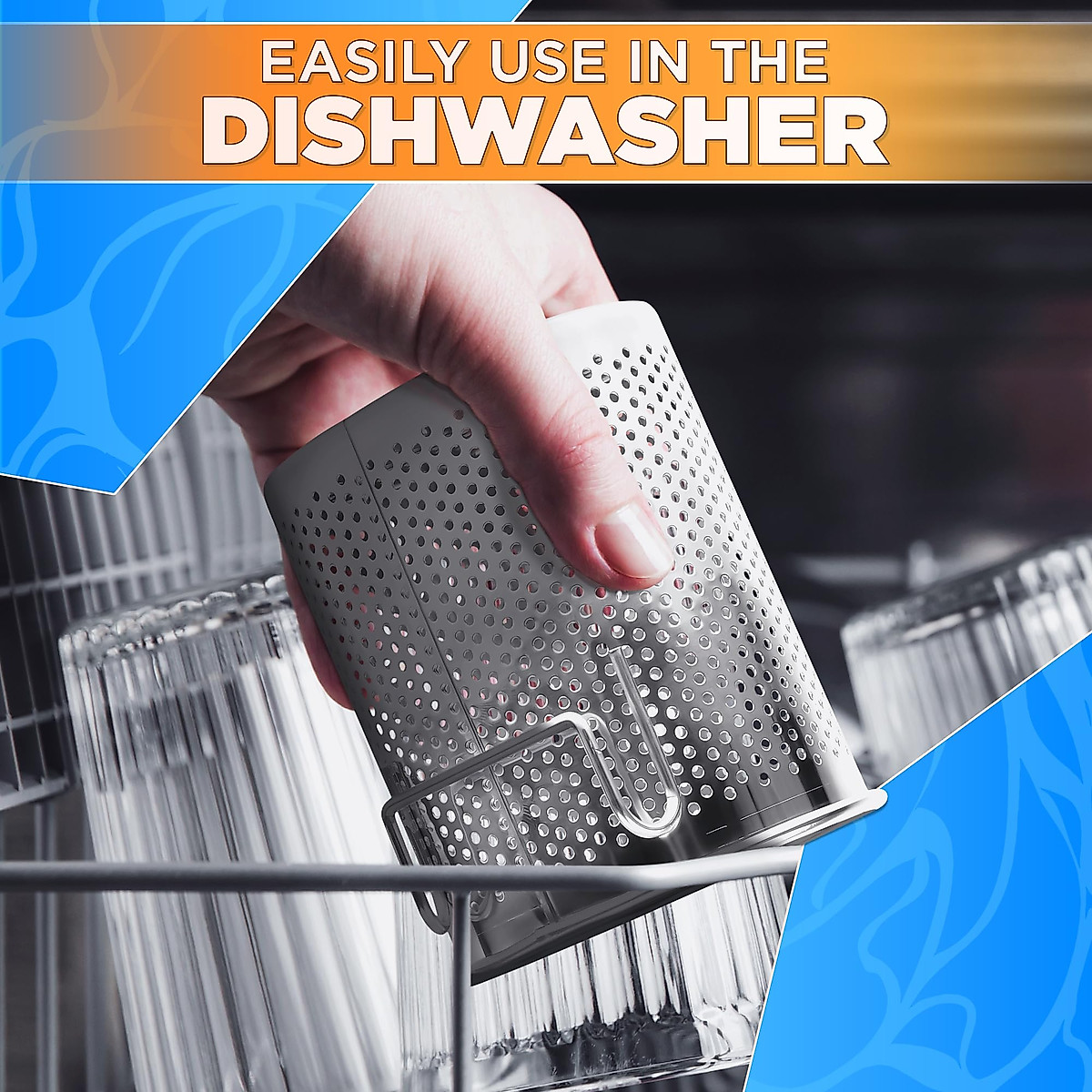 Chopsticks Holder Dishwasher Cutlery Rack - Oval Cutlery Drainer Basket for Kitchen Sink Dishwasher Rack - Stainless Steel Utensil Container for Dishwasher - Cutlery Caddy Silverware Drying Rack