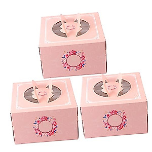 ULTECHNOVO 3pcs Boxes Portable Cake Box Disposable Containers Mini Paper Cups Clear Dessert Containers Paper Cupcake Box Dessert Pie Boxes Cardboard Cupcake Stand Paper Jam Pink Bakery Boxes