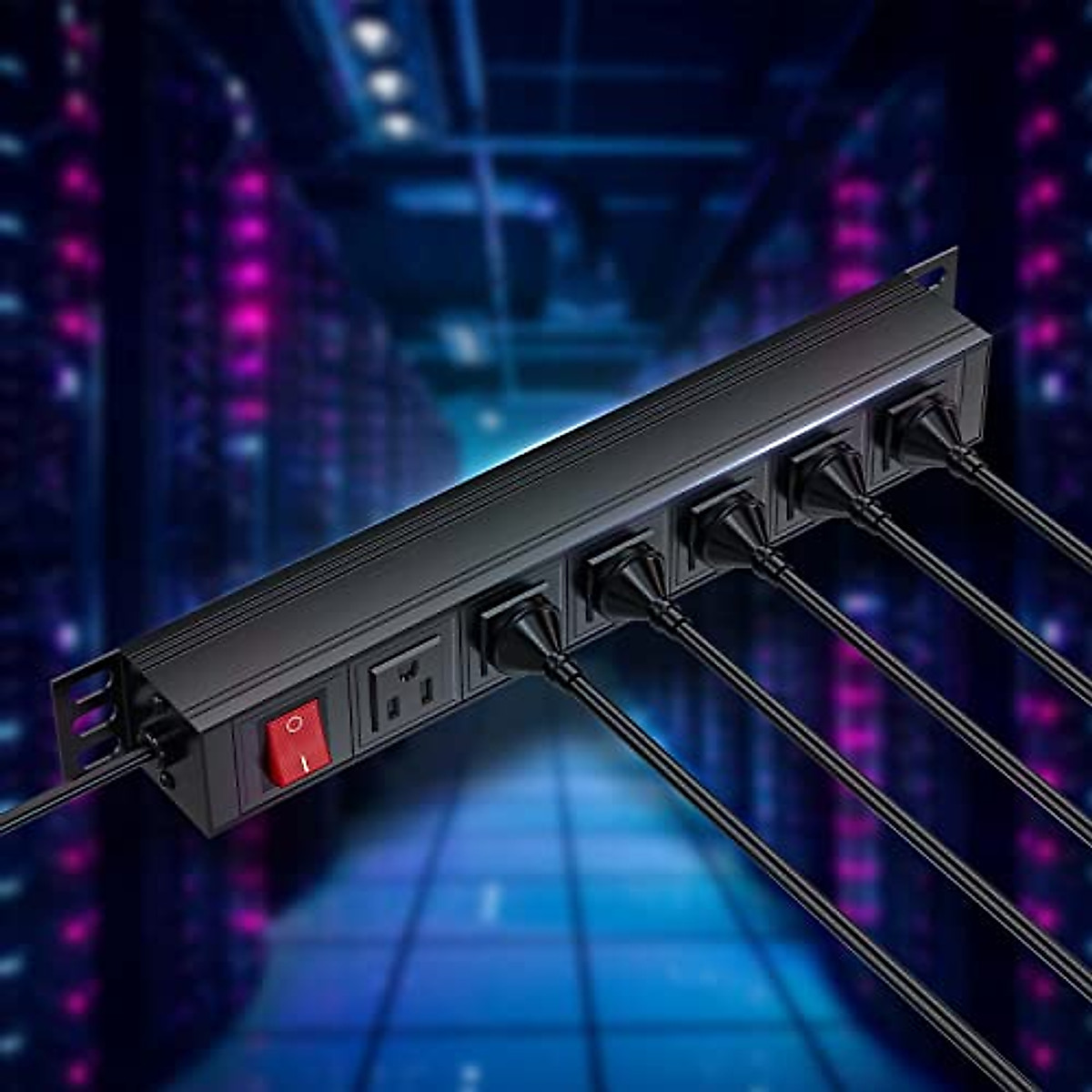 XBA 6 Outlets Mountable Power Strip with Switch, Long Power Strip with 6 Ft Extension Cord Heavy Duty Wide Space Wall Mount Power Strip for Home, Office, Industrial, Workshop, 15A 125V 1875W, Black