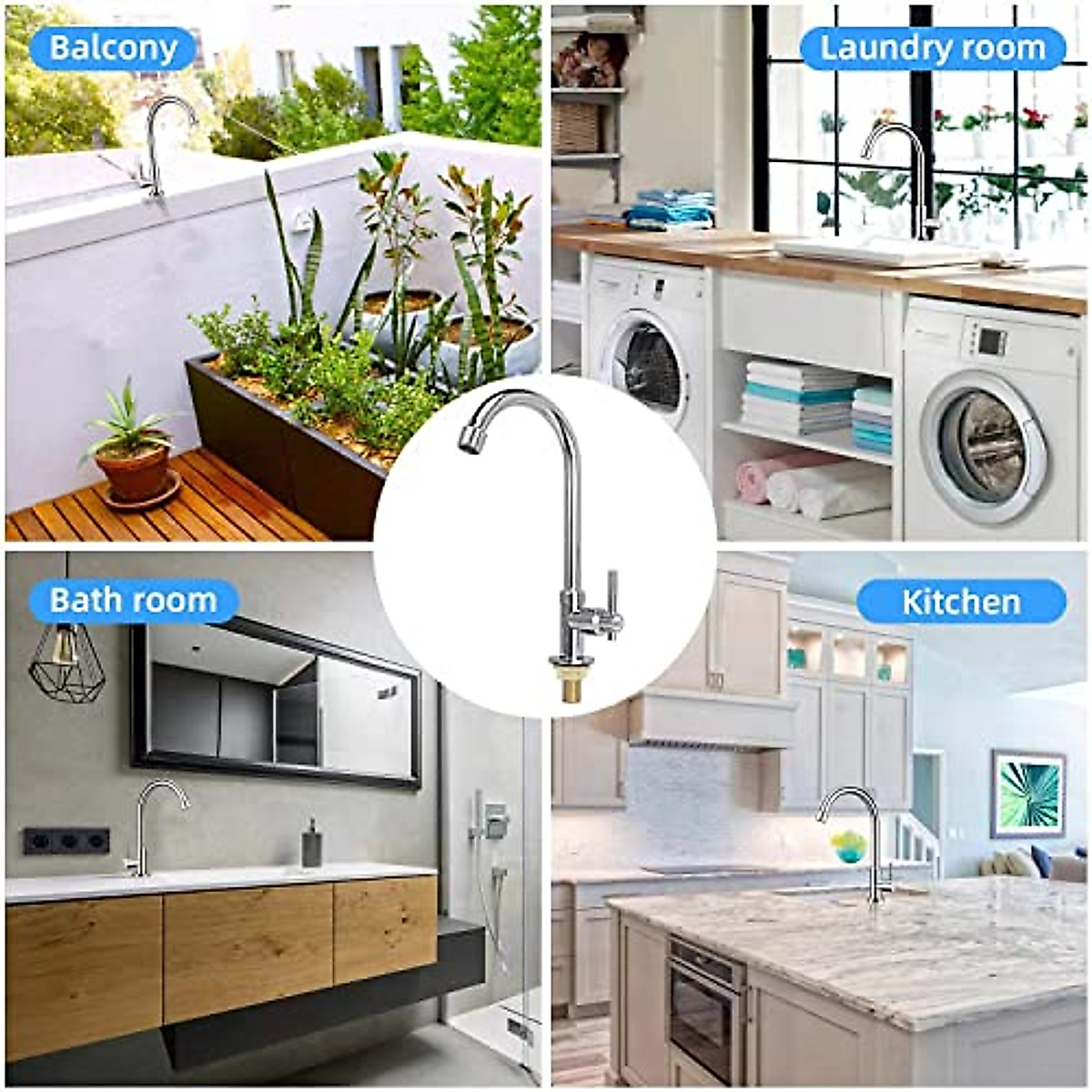 Cold Water Faucet Only, High Arc Single Handle One Hole Faucet for Kitchen Garden Bar Outdoor Boat Camper(Free Cold Water Supply Lines)