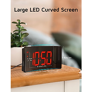 GOLOZA Projection Alarm Clock, Digital Clock with Modern Curved Design 180° Rotatable Projector, 3-Level Brightness Dimmer, Clear Red LED Display, Progressive Volume, 9mins Snooze,12/24H, for Bedroom