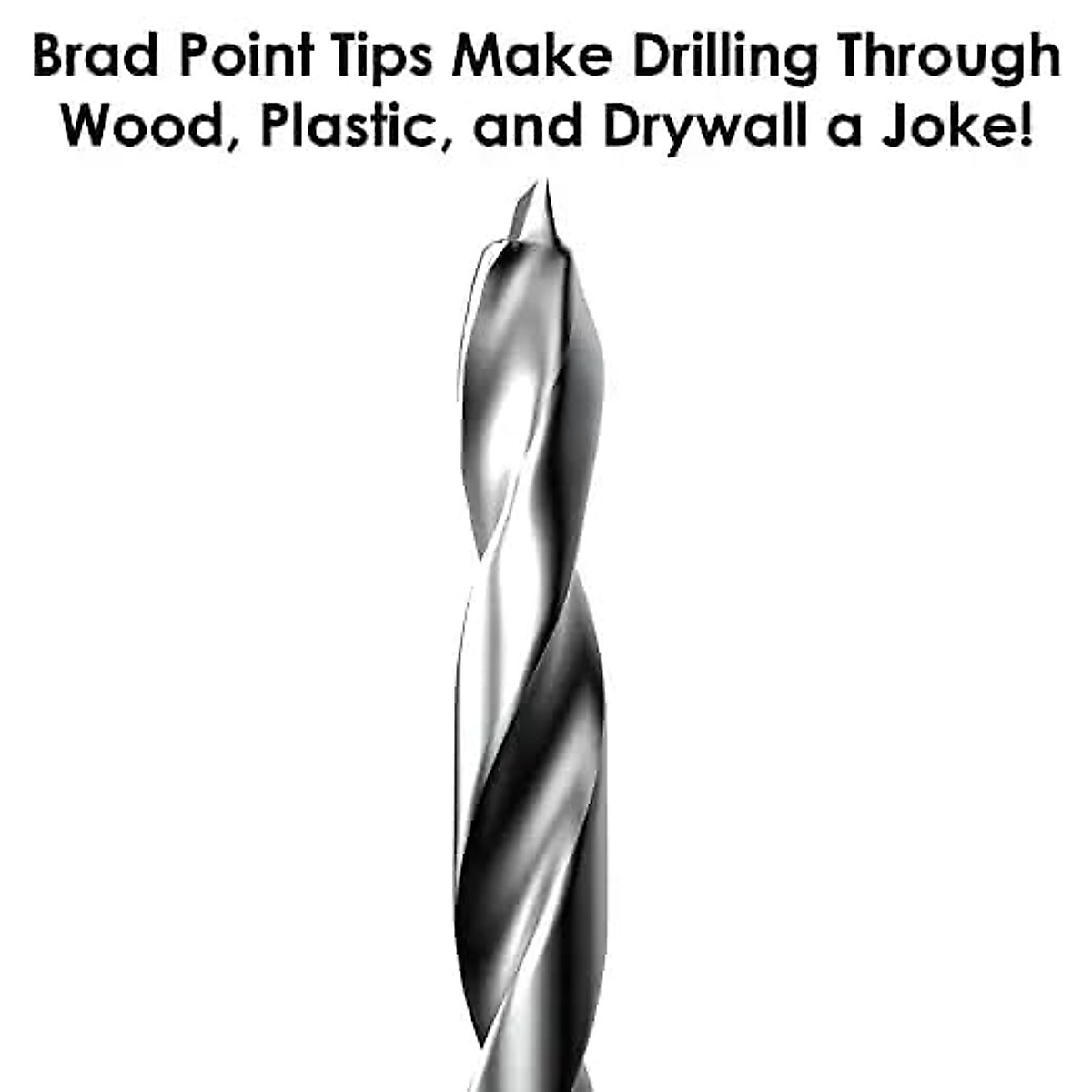 Baker and Bolt Extra Long 12" Brad Point Drill Bit Set for Wood Stainless Steel Wood Drill Bits Set | Pack of 10 with Storage Sleeve