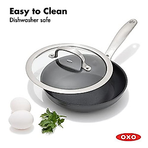 OXO Good Grips Pro 8" Fry Pan Skillet with Lid, 3-Layered German Engineered Nonstick Coating, Dishwasher Safe, Oven & Broiler Safe, Stainless-Steel Handle, Black