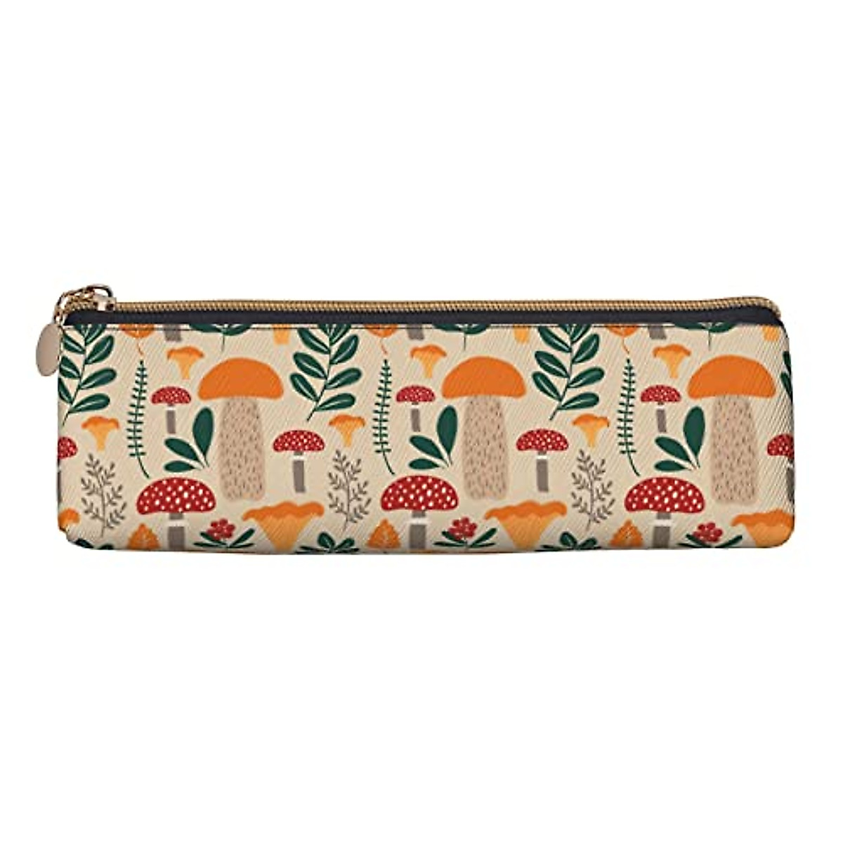 Cute Mushroom Pattern Pencil Case Leather Portable Pen Bag Pencil Pouch Students Stationery Organizer For Girls Teen