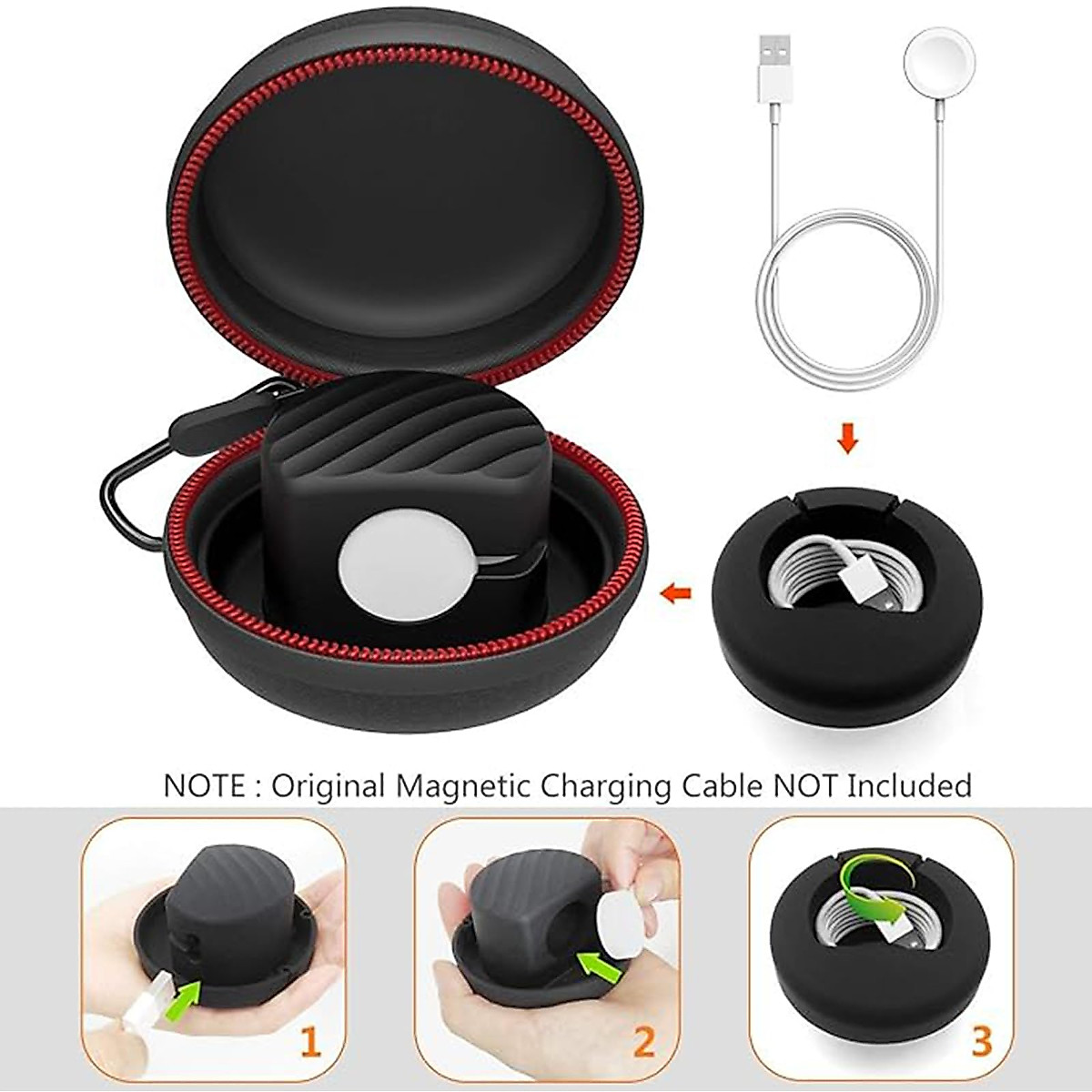 HALLEAST Travel Case for Apple Watch Charger, Portable Carrying EVA Charging Dock Holder for 42mm 44mm 45mm 46mm iWatch Series 10/9/8/SE2/7/SE/6/5/4/3/2/1, with Night Stand Mode, Black