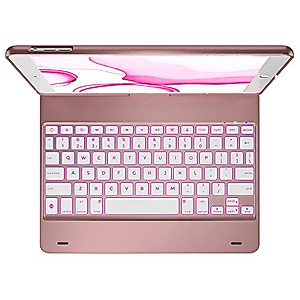 iPad Keyboard Case for iPad 2018 (6th Gen) - iPad 2017 (5th Gen) - iPad Pro 9.7 - iPad Air 2 & 1 - Thin & Light - 360 Rotatable - Wireless/BT - Backlit 10 Color - iPad Case with Keyboard (Rose Gold)