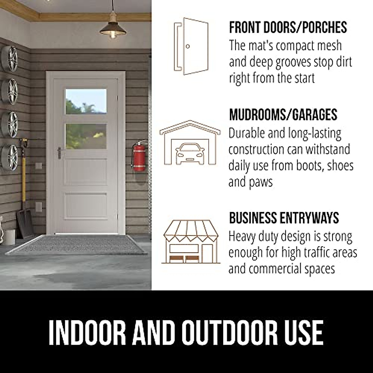 Gorilla Grip Stain and Fade Resistant Dirt Grabber Mesh Door Mat, Low-Profile, Heavy Duty Quick Dry Striped Doormat, Mats for Indoor or Outdoor Entry, Shoe Scraper, Garage Entrance Mat, 35x23, Gray